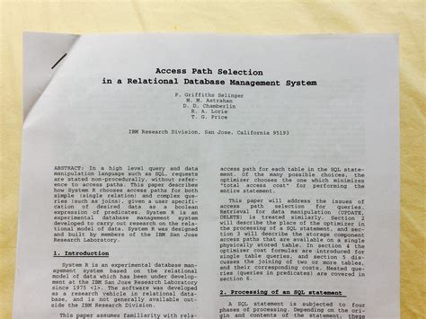 Access Path Selection In A Relational Database Management System By