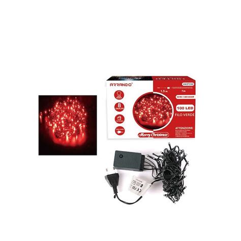 100 Χριστουγεννιάτικα Λαμπάκια Led Κόκκινα 8 5μ σε Σειρά με Πράσινο