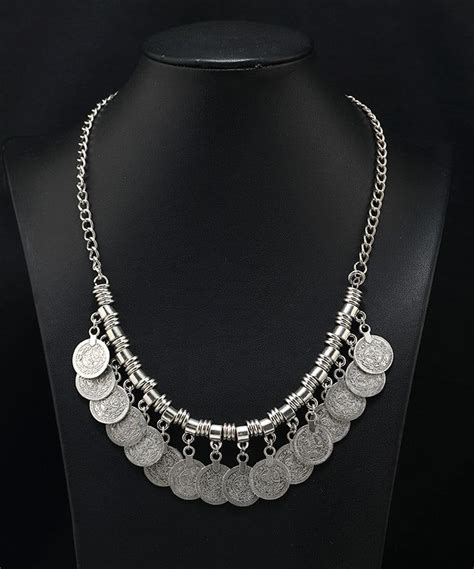 Women Silk Sterling Silver Tassel Coin Pendant Necklace Coin Pendant