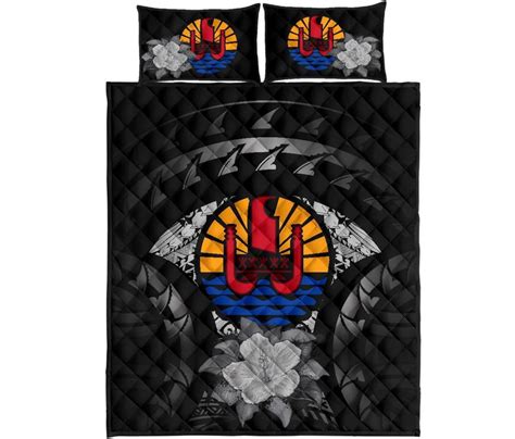 Tahiti Polynesian Quilt Bed Set Hibiscus Gray