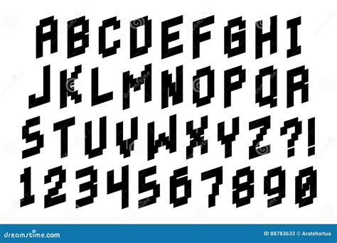 Pixel Font Alphabet And Numbers Isolated Stock Illustration