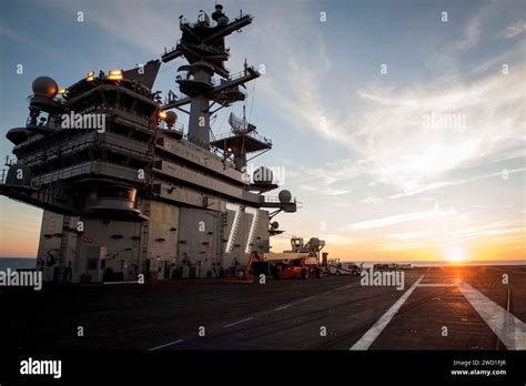 Aircraft Carrier Uss George Hw Bush Transits The Atlantic Ocean At