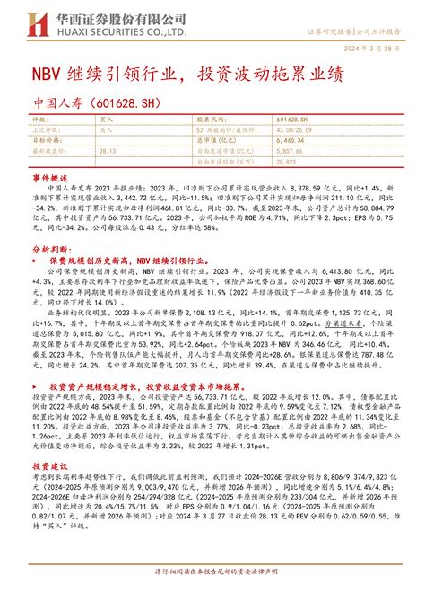 中国人寿（601628）：nbv继续引领行业，投资波动拖累业绩 洞见研报 行业报告