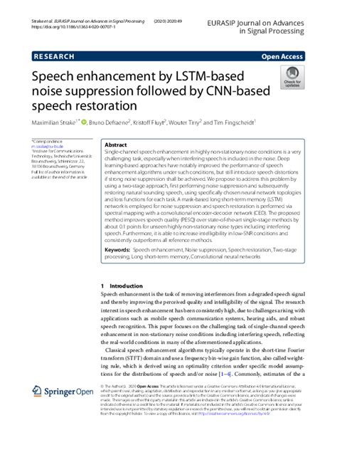 pdf speech enhancement by lstm based noise suppression followed by