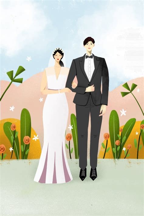 新娘浪漫婚紗插畫 結婚 婚紗 新娘插畫素材，桌布背景免費下載 免版稅