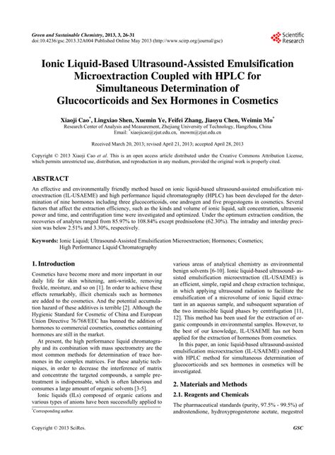 Pdf Ionic Liquid Based Ultrasound Assisted Emulsification Microextraction Coupled With Hplc