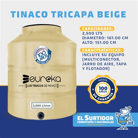 Tinaco Tricapa Beige Eureka Lts El Surtidor Ferreter A Y Materiales