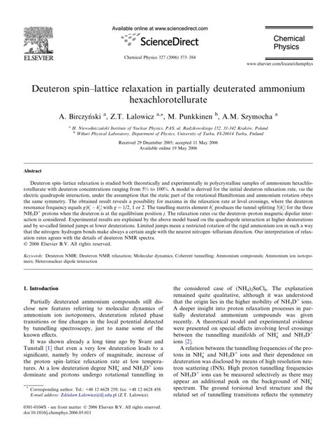 Pdf Deuteron Spinlattice Relaxation In Partially Deuterated Ammonium