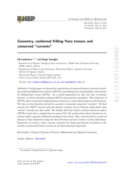 Pdf Geometry Conformal Killing Yano Tensors And Conserved Currents”