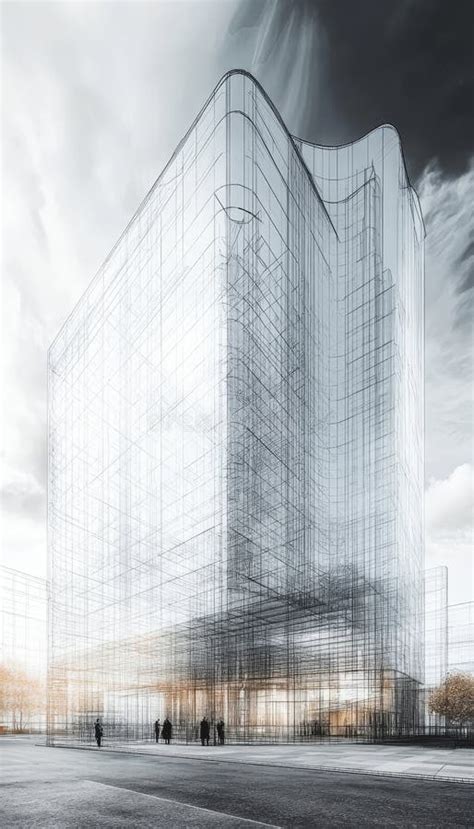 Digital Visualization Of Building Wireframe Photography And Sketch Design Project Showcase Stock