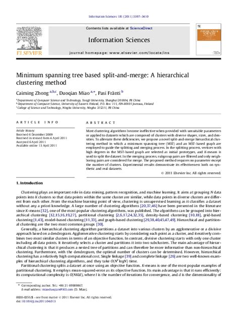 Minimum Spanning Tree Based Split And Merge A Hierarchical Clustering Method