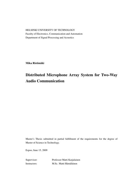 PDF Distributed Microphone Array System For Two Way Audio Communication