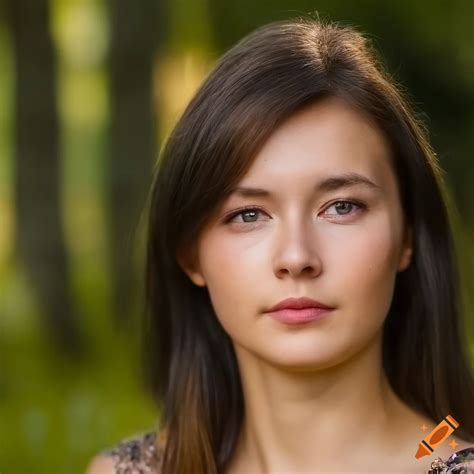 Close Up Portrait Of A Young Russian Woman With Symmetrical Features On