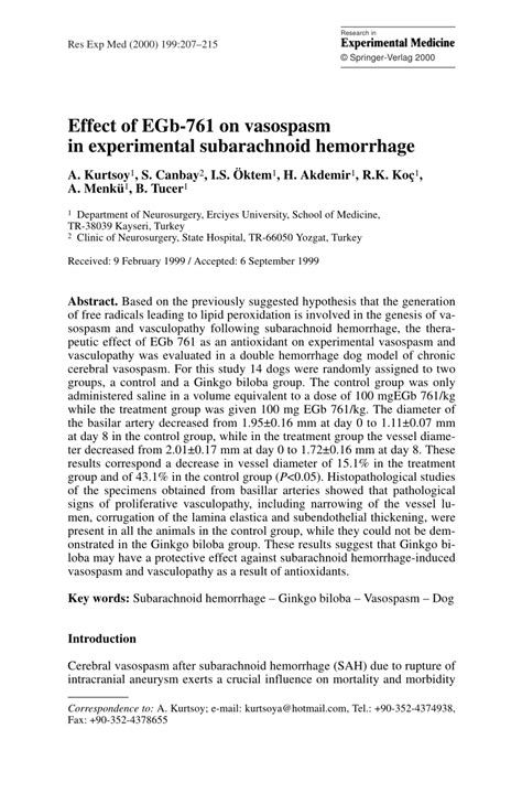 Pdf Effect Of Egb 761 On Vasospasm In Experimental Subarachnoid