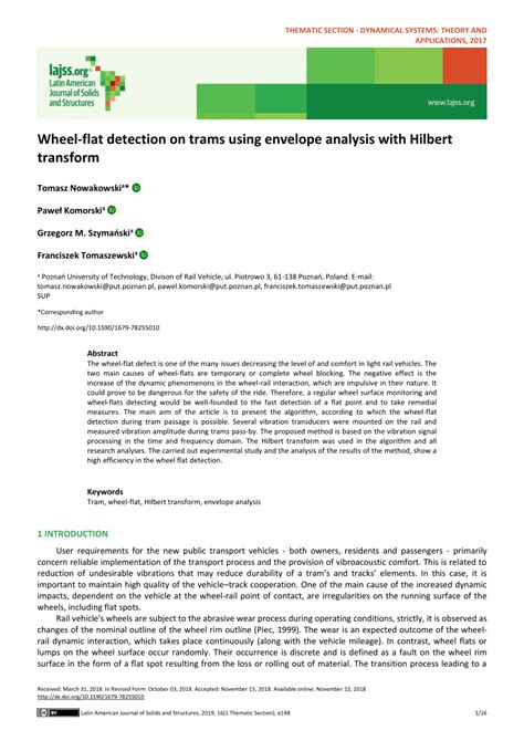 Pdf Wheel Flat Detection On Trams Using Envelope Analysis With Hilbert Transform