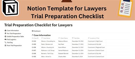 Notion Template For Lawyer Trial Preparation Checklist