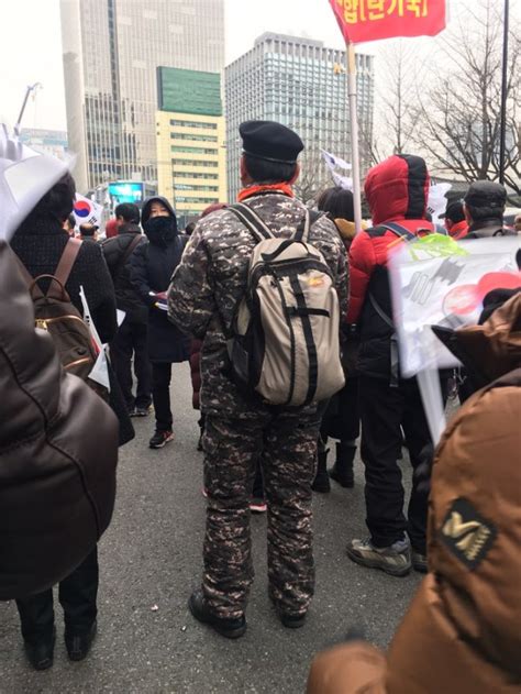 3ㆍ1절 촛불집회 포토 군복 입고 위압감 조성하는 친박단체 헤럴드경제