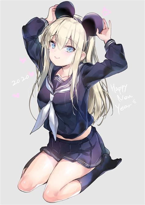 Safebooru 1girl 2020 Animal Ears Arms Up Black Legwear Black Serafuku