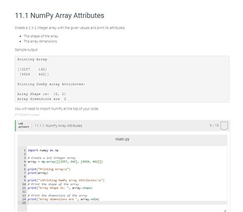 Solved 111 Numpy Array Attributes Create A 2×2 Integer