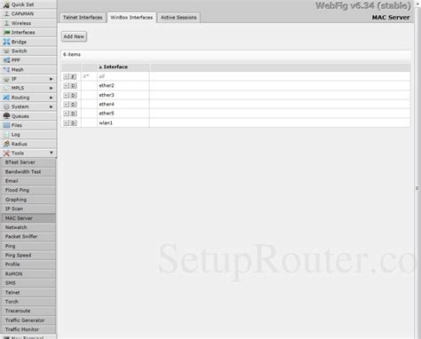MikroTik RouterOS V6 34 Screenshot MACServerWinBoxInterfaces