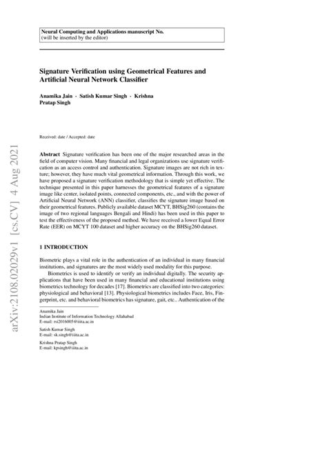 Signature Verification Using Geometrical Features And Artificial Neural
