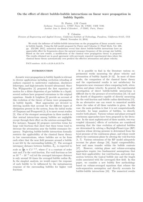 pdf effect of direct bubble bubble interactions on linear wave