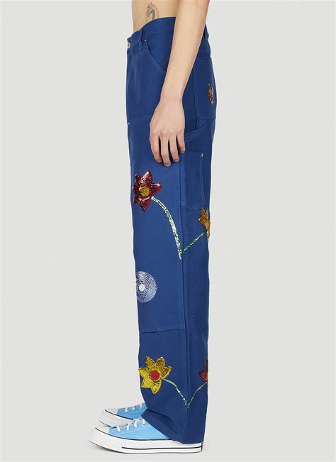 Sky High Farm Workwear Embroidered Cargo Pants In Dark Blue Sky High