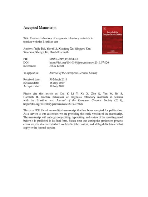 Fracture Behaviour Of Magnesia Refractory Materials In Tension With The