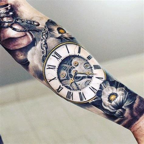 Stunning Pocket Watch Tattoo With Roman Numerals On Forearms Guys Time