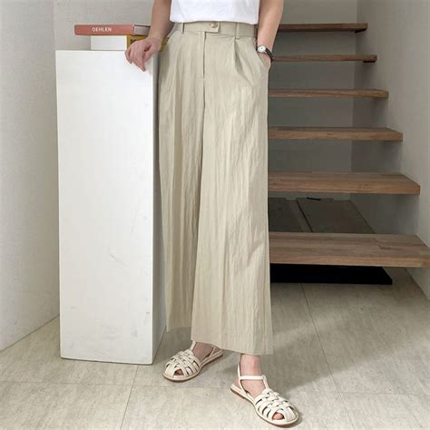 여성 30 40대 미시 레이온 여름 뒤밴딩 핀턱 8부 통바지 와이드 와일드 슬렉스 팬츠
