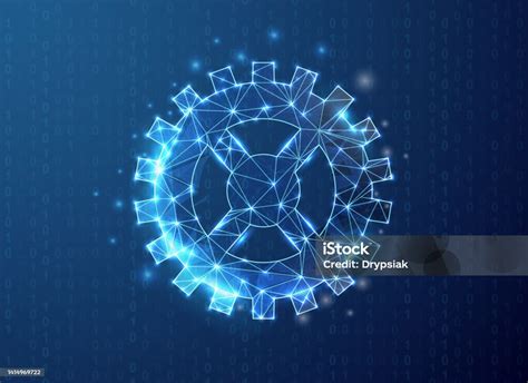 Gear Polygonal Symbol With Binary Code Background Technology Concept