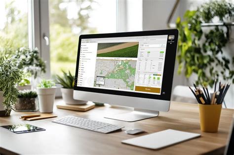 A Contemporary Workspace Showcases A Sleek Computer Displaying Detailed Mapping Data Surrounded