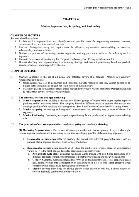 Ch06 Market Segmentationpositioning Chapter 6 Market Segmentation