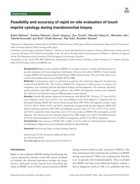 Pdf Feasibility And Accuracy Of Rapid On Site Evaluation Of Touch Imprint Cytology During
