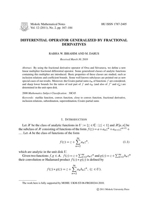 Pdf Differential Operator Generalized By Fractional Derivatives