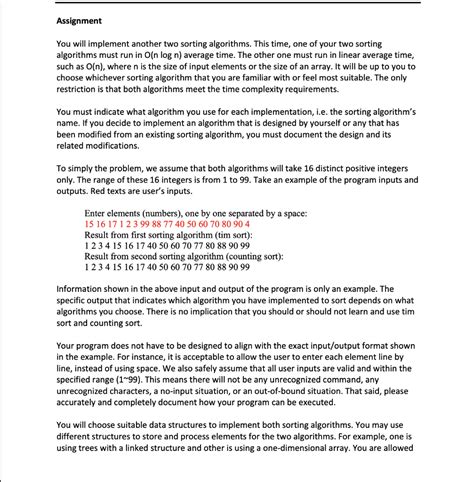 Solved Assignment You Will Implement Another Two Sorting