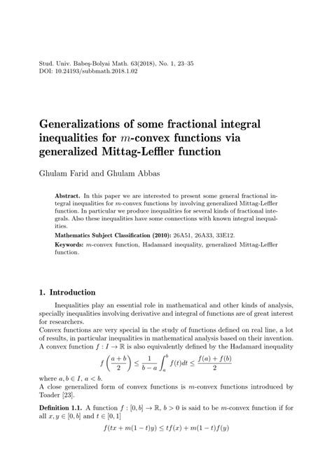 Pdf Generalizations Of Some Fractional Integral Inequalities For M Convex Functions Via