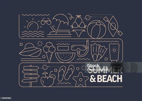 여름과 해변 관련 벡터 배너 디자인 컨셉 아이콘이 있는 모던 라인 스타일 여름에 대한 스톡 벡터 아트 및 기타 이미지 여름 선 아이콘 햇볕 차단 로션 Istock