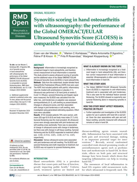 Pdf Synovitis Scoring In Hand Osteoarthritis With Ultrasonography