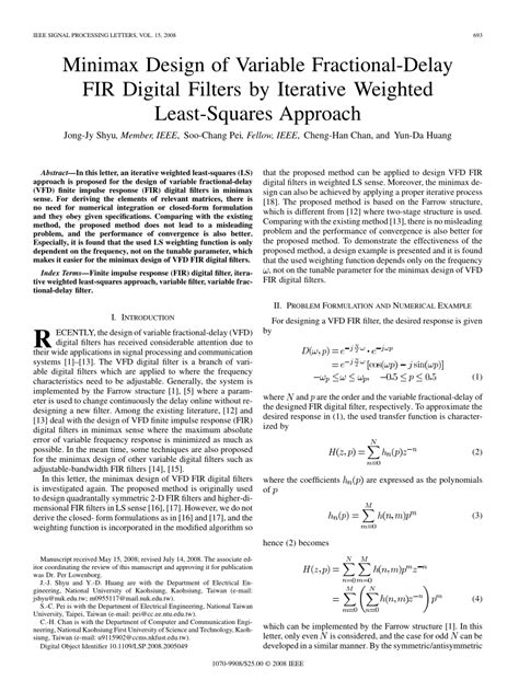 Pdf Minimax Design Of Variable Fractional Delay Fir Digital Filters
