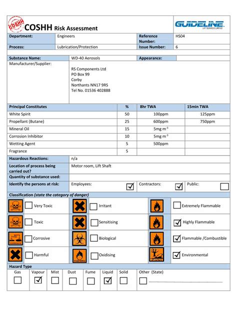 Pdf Coshh Risk Assessment Hs04 Guideline Lift Services€¦ · Coshh