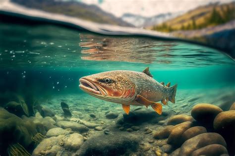 Premium Ai Image Rainbow Trout Swims In The Water Column In A