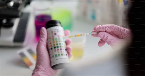 영리한 과학자가 토양 분석을 위한 리트머스 시험지를 들고 있는 클로즈업 논문은 산성도 화학 실험을 보여줍니다 Ph 테스트를 위한 토양 샘플링 실험실 개념 사진