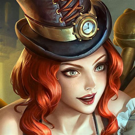 A Woman With Red Hair Wearing A Top Hat