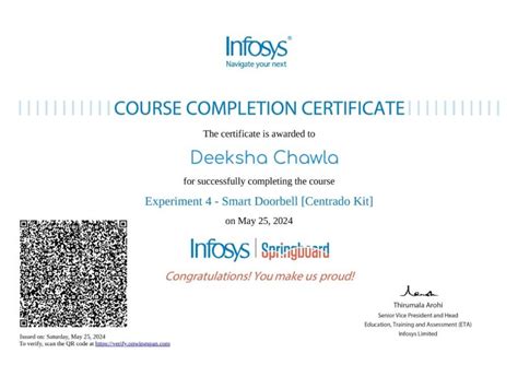 Completed Smart Doorbell Experiment With Infosys Springboard Deeksha