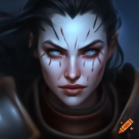 A Samurai Woman With Blue Eyes And Glowing Blue Energy Around Her On