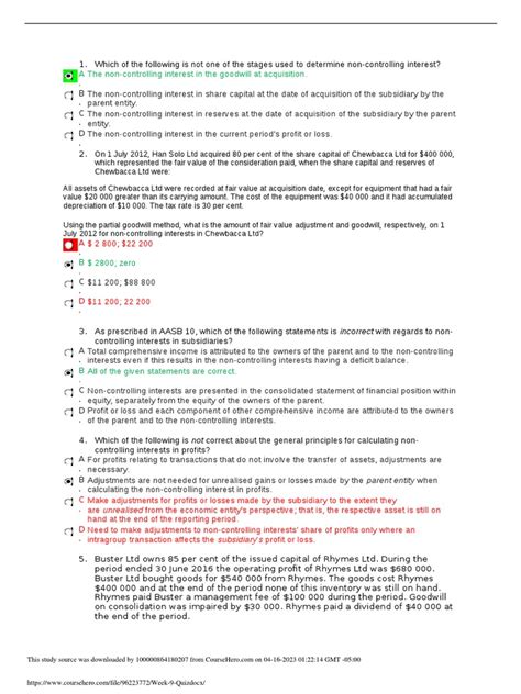 Week 9 Quiz Pdf Dividend Consolidation Business