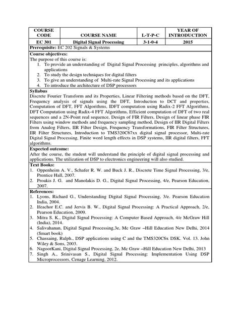 S5 Ec Syllabus Pdf Digital Signal Processing Discrete Fourier