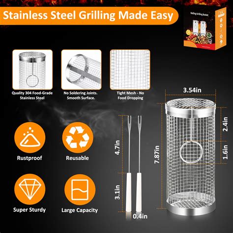 Portable Rolling Grilling Basket Stainless Steel Grill Mesh Useful