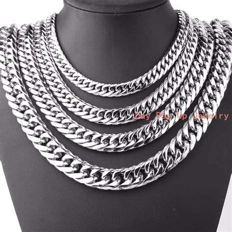 91113161921mm Heavy 316l Stainless Steel Silver Tone Curb Cuban Chain Mens Women Necklace